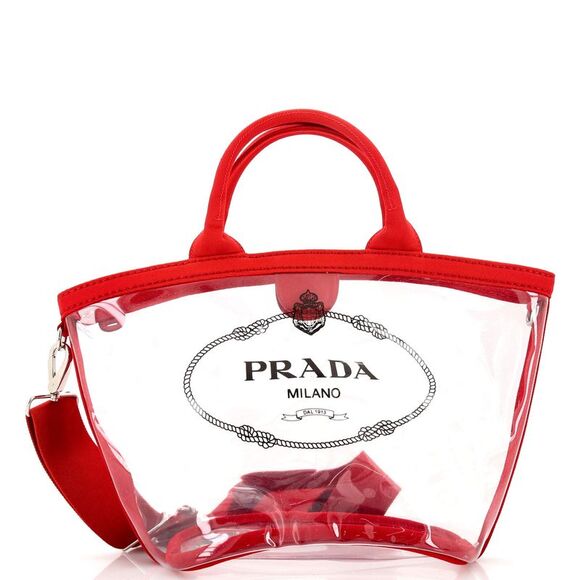 Prada | Bags | Prada Logo Tote Pvc Clear Red | Poshmark